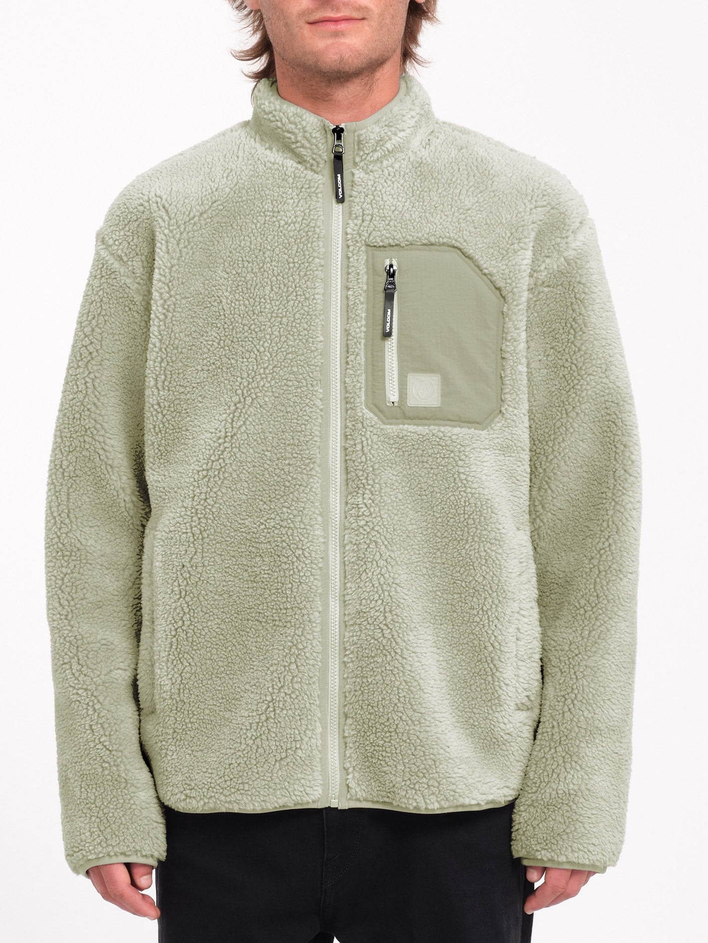 VOLCOM Muzzer Fuzzar Zip Sherpa Sweatshirt - Green Tea