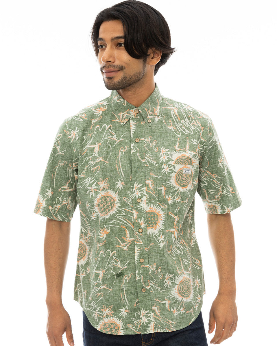 【SALE】【直営店限定】BILLABONG x 鎌倉シャツ メンズ アロハシャツ GRN【2024年夏モデル】