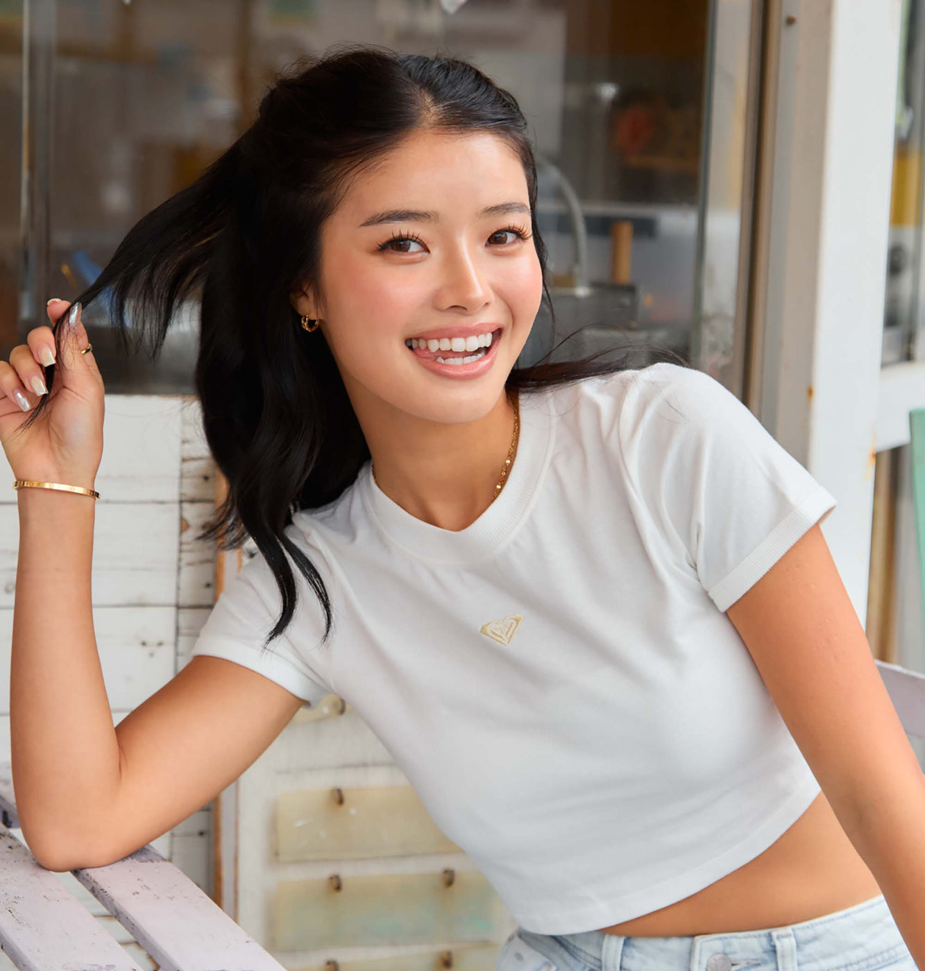 【OUTLET】Roxy ROXY HEART RINGER TEE ウィメンズ 半袖Tシャツ 丈短め